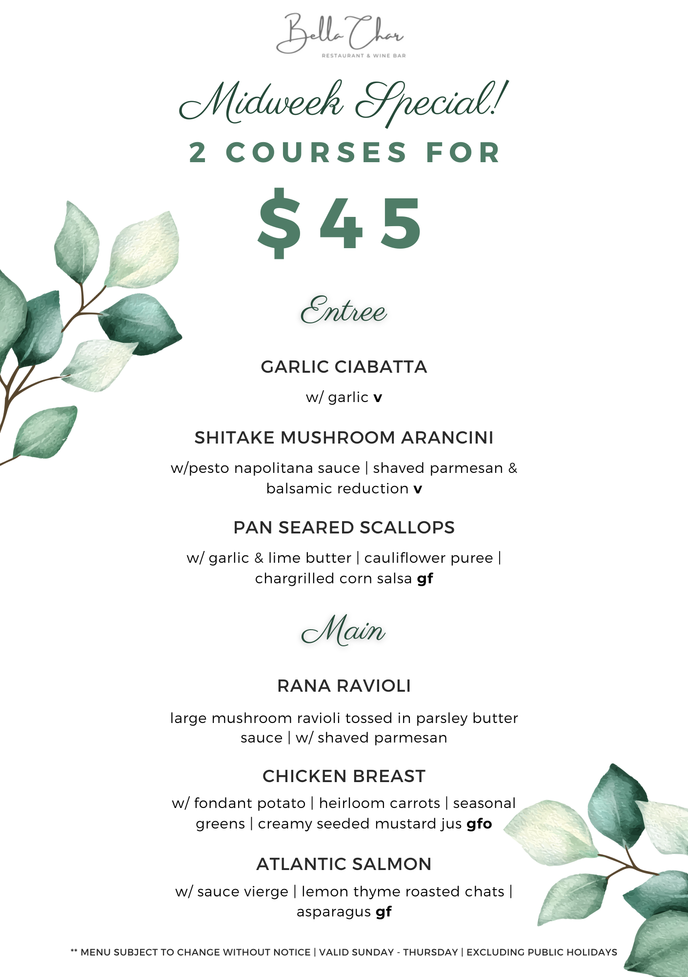 Menus - Bella Char Restaurant