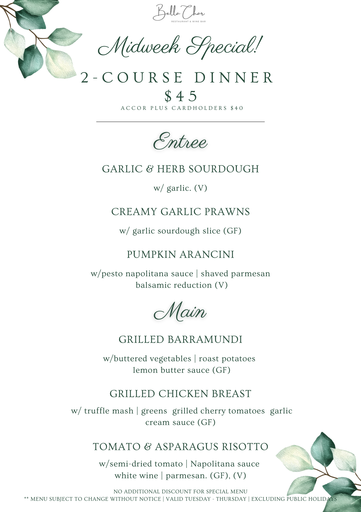 Menus - Bella Char Restaurant